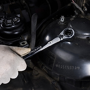 DURATECH 4-in-1 Reversible Ratcheting Box Wrench Set, Double Box End, SAE, 2-Piece, 5/16, 3/8, 7/16, 1/2 & 9/16, 5/8, 11/16, 3/4-Inch, CR-V Steel, Mirror Polished, with Rolling Pouch