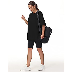 THE GYM PEOPLE Women's Casual Oversized T-Shirts Summer Crewneck Short Sleeve Workout Basic Tee Tops Black