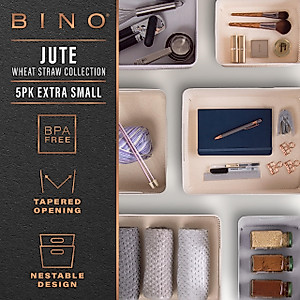 BINO | Woven Plastic Basket | XS (Natural Grey), 5-Pack | THE JUTE COLLECTION | Home Organization, Space - Saving Storage, Stylish Design | Jute Basket | Plastic Storage Basket