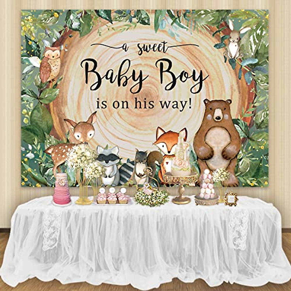 Maijoeyy 7x5ft Woodland Baby Shower Backdrop Woodland Oh Baby Backdrop Safari Jungle Baby Shower Backdrop for Boy Photography Props