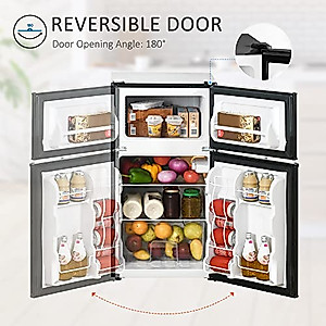 HOMCOM Double Door Mini Fridge with Freezer, 3.2 Cu.Ft Compact Refrigerator with Adjustable Shelf, Adjustable Thermostat and Reversible Door for Bedroom, Dorm, Home Office, Black