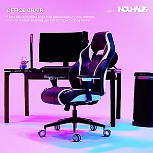 Nouhaus Cobra Office Chair - Office Chair or Desk Chair with Extra Large Caster Wheels XL Pro Rims - High Spec Office Chairs for Adults, Ergonomic Chair (White/Black)
