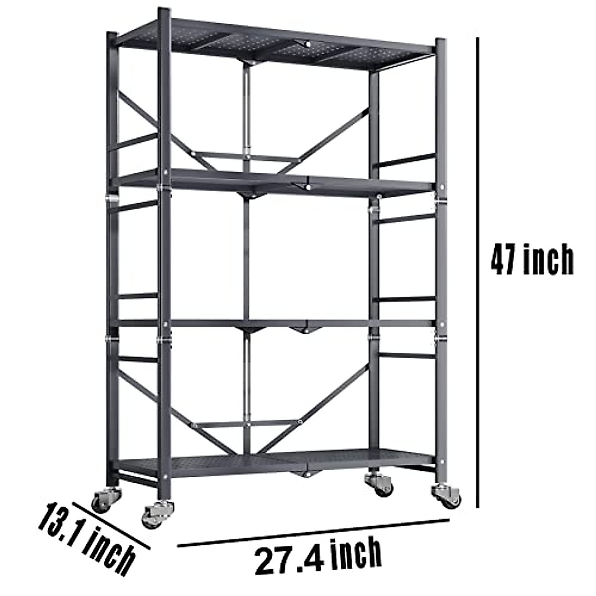 SAYZH 4-Tier Shelves, Foldable Metal Storage Shelves for Garage Plant Shoe Pantry Kitchen Microwave, Grey
