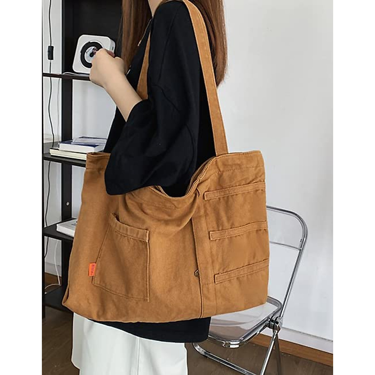 Canvas Tote Bag Shoulder Bag Womens Chic Hobo Bag Large Capacity Handbags Casual Canvas Beach Bag for Men Women