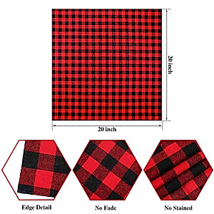 6 Pieces Christmas Buffalo Plaid Fabric 20 x 20 Inch Christmas Fat Quarters Fabric Red Black Fabric Precut Fabric Square Sewing Patchwork for Christmas DIY Sewing Quilting