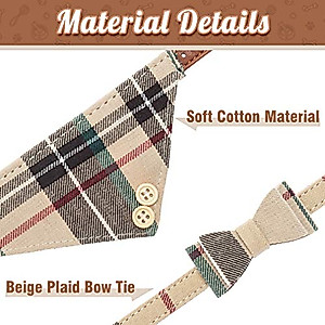 EXPAWLORER Dog Collar and Leash Set - Classic Plaid Dog Bow Tie and Dog Bandana Collar with Bell, Dog Leash Tangle Free, Adjustable Collars for Small Medium Large Dogs Cats, Holiday Ideal Gift