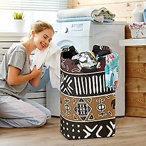 Ruio Laundry Hamper Basket Storage Bag Foldable Clothes Bag African Mud Cloth with Elephants Folding Washing Bin Clothes Hamper Large Basket