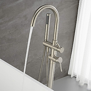 Artiqua Freestanding Tub Filler Bathtub Faucet Brushed Nickel Floor Mounted Faucets with Handheld Shower