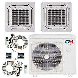 Dual 2 Zone 18000 18000 Ductless Mini Split Ceiling Cassette Air Conditioner Heat Pump Multi Sophia Series…