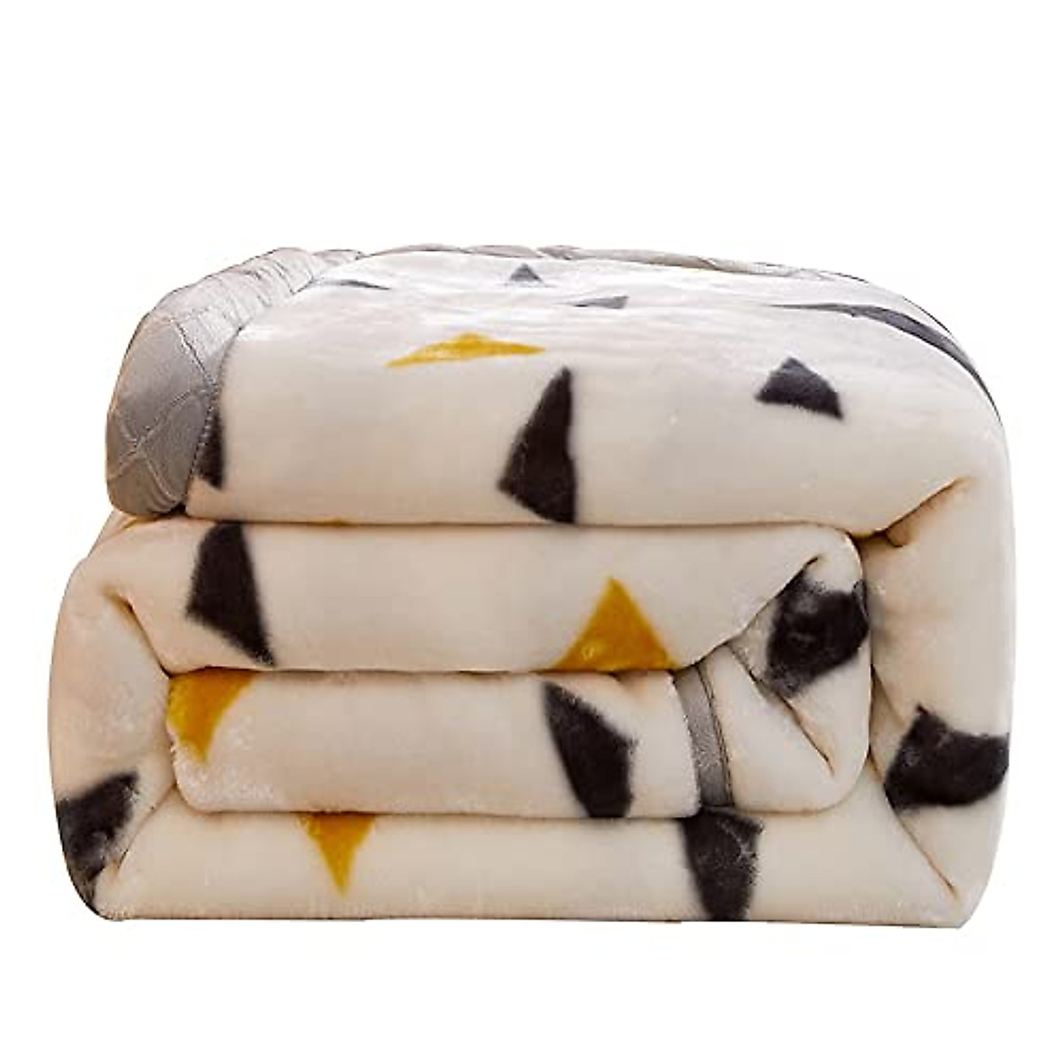 Queenshin Cozy Plush Simple Big Triangle Print Flannel Fleece Blanket, 800 GSM Super Thick Soft Raschel Throw for Sofa Couch Bed 60 * 80 inch, White