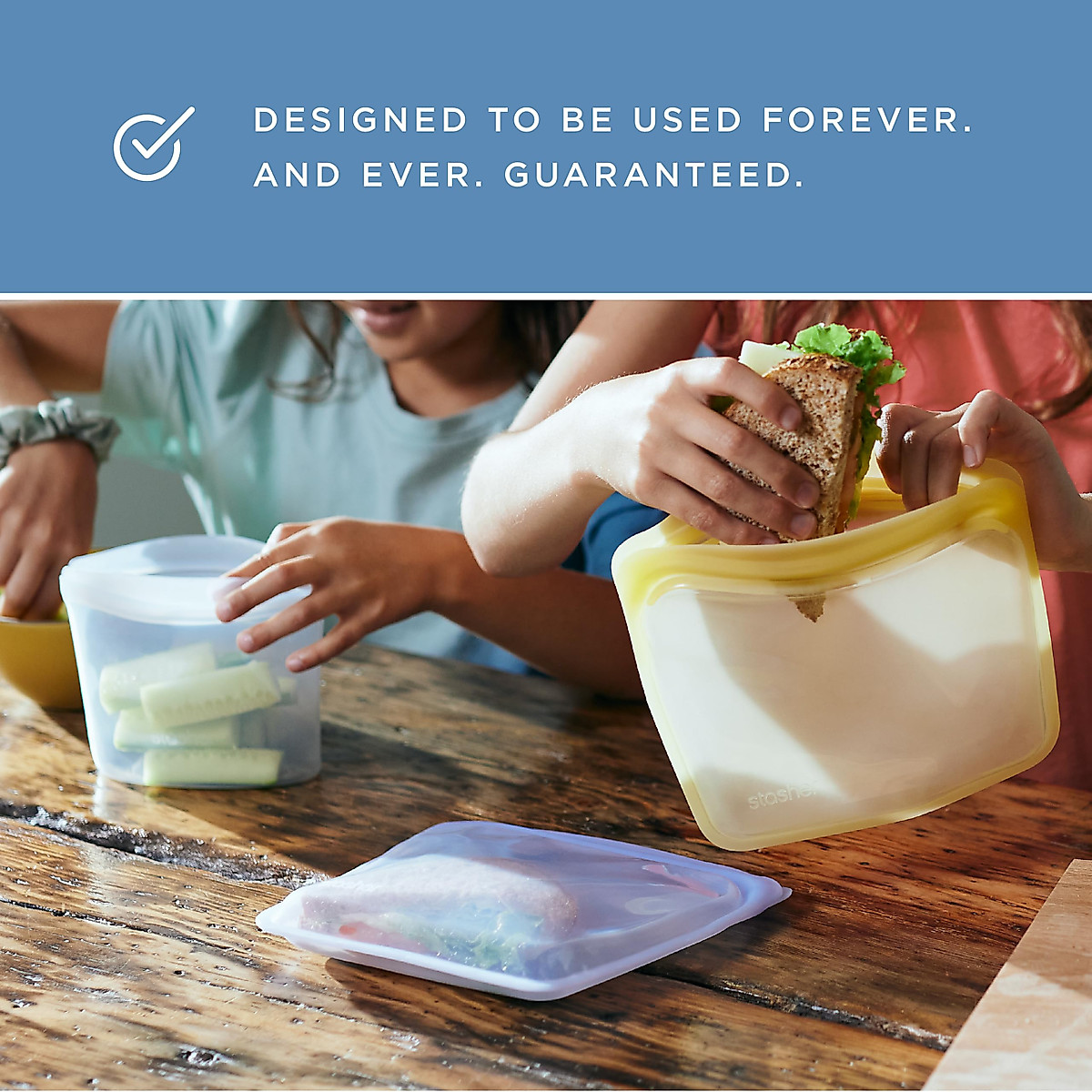 Stasher Silicone Reusable Storage Bag, 1/2 Gallon (Clear) | Food Meal Prep Storage Container | Lunch, Travel, Makeup, Gym Bag | Freezer, Oven, Microwave, Dishwasher Safe, Leakproof