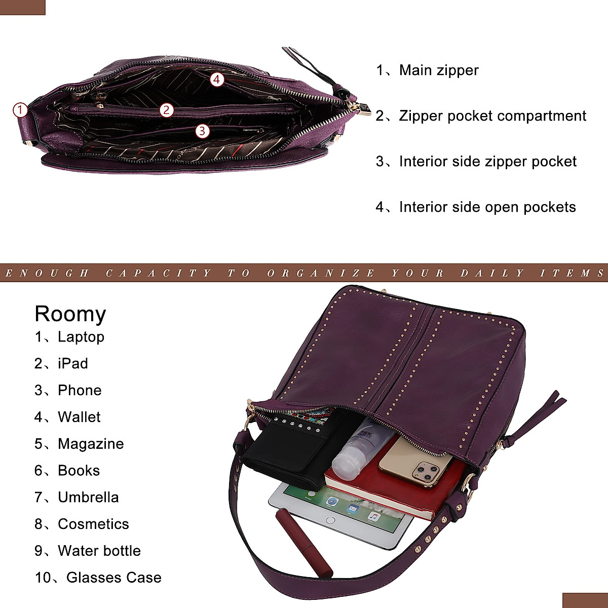 Montana West Womens Purses and Handbags Crossbody Hobo Bags Leather Shoulder Satchel Purses for Women Purple