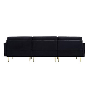 SONGG 105” L-Shaped Modern Convertible Sectional Sofa, Velvet Fabric Upholstered Couch, with Chaise Detachable, Washable Cover and Ottoman, for Living Room, Black