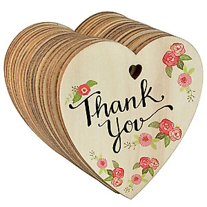 obmwang 50 Pieces 3" Natural Heart Wood Slices, DIY Wooden Ornaments Unfinished Predrilled Wooden Heart Embellishments with Natural Twine for Valentine's Day, Wedding, Thanksgiving, Christmas