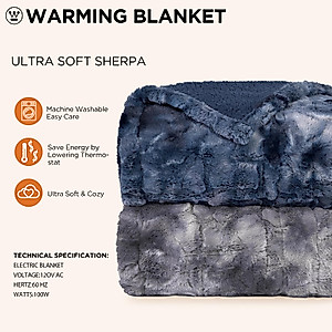 Westinghouse Electric Blanket Twin, Faux Fur Heated Blanket with 10 Heating Levels & 1-12 Hours Auto Off, Soft Cozy Sherpa Heated Blanket Washable Blanket (62" x 84" Twin Size, Grey)