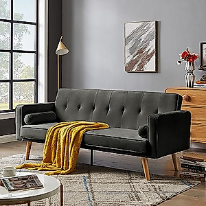 Eafurn Convertible Sofa Bed, Adjustable Modern Futon Couch-Breathable Fabric Folding Lounge Loveseat Reversible Daybed Easy to Clean-Ideal for Bedroom, 72", Grey