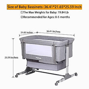 Kisdream Baby Bassinet Bedside Co-Sleeper Bed: Portable Cosleeper Crib Safe Cradle Bassinette Next to Tall Parent Bed Side Attached Cosleeping for Newborn & Infant with Adjustable Height