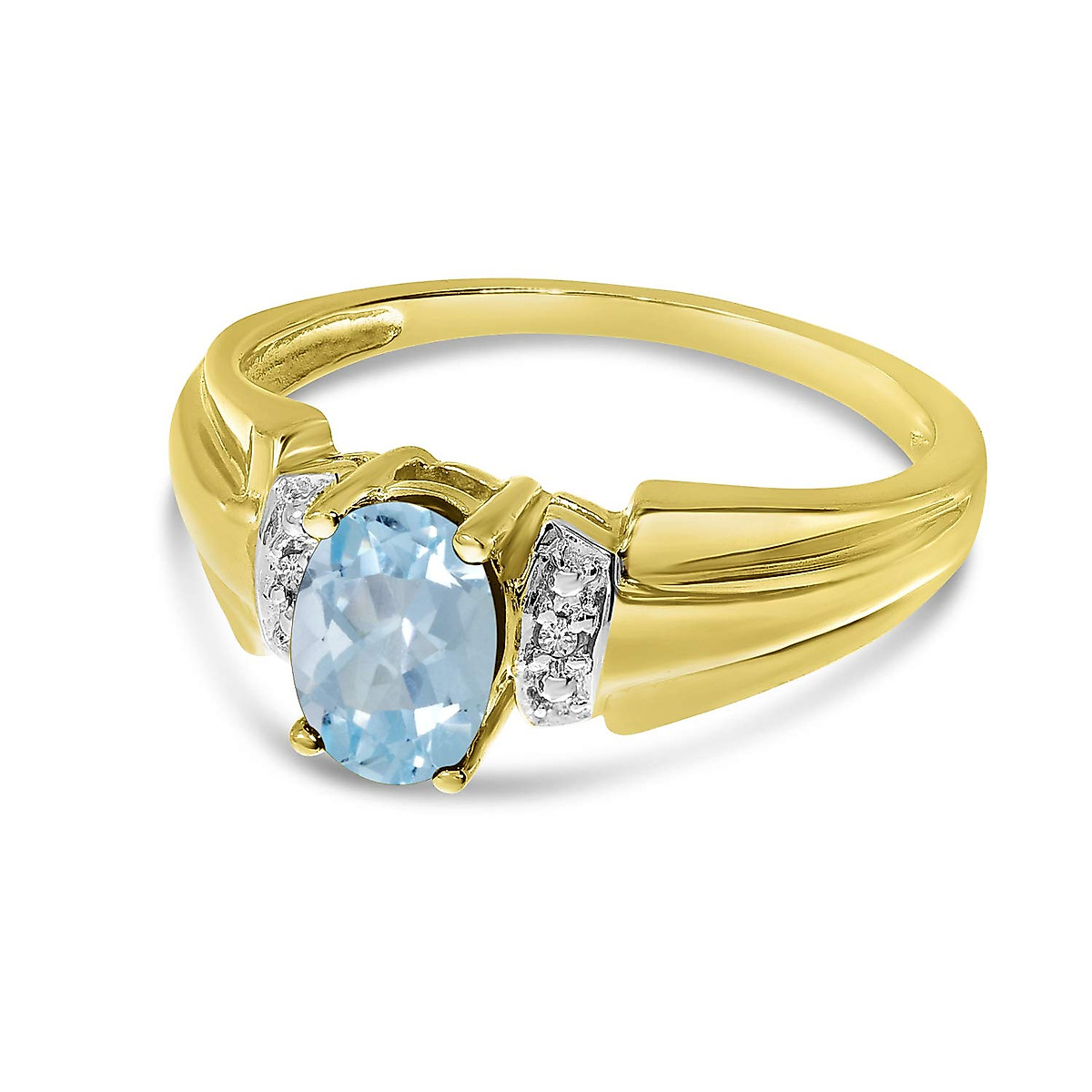 Direct-Jewelry 10k Yellow Gold Oval Aquamarine And Diamond Ring (Size 9)