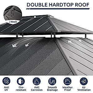 UDPATIO 12' x 14' Hardtop Gazebo, Outdoor Aluminum Gazebo with Galvanized Steel Double Roof, Permanent Metal Canopy with Netting and Curtains for Patio, Garden, Lawn, Backyard, Deck, Beige