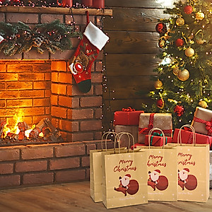 Ronvir 50Pcs Christmas Paper Bags, 7.2 x 3.2 x 8.8 inch Gift Bags Medium, Christmas Treat Bags, Xmas Goodie Bags With Handles Bulk For Christmas, Party