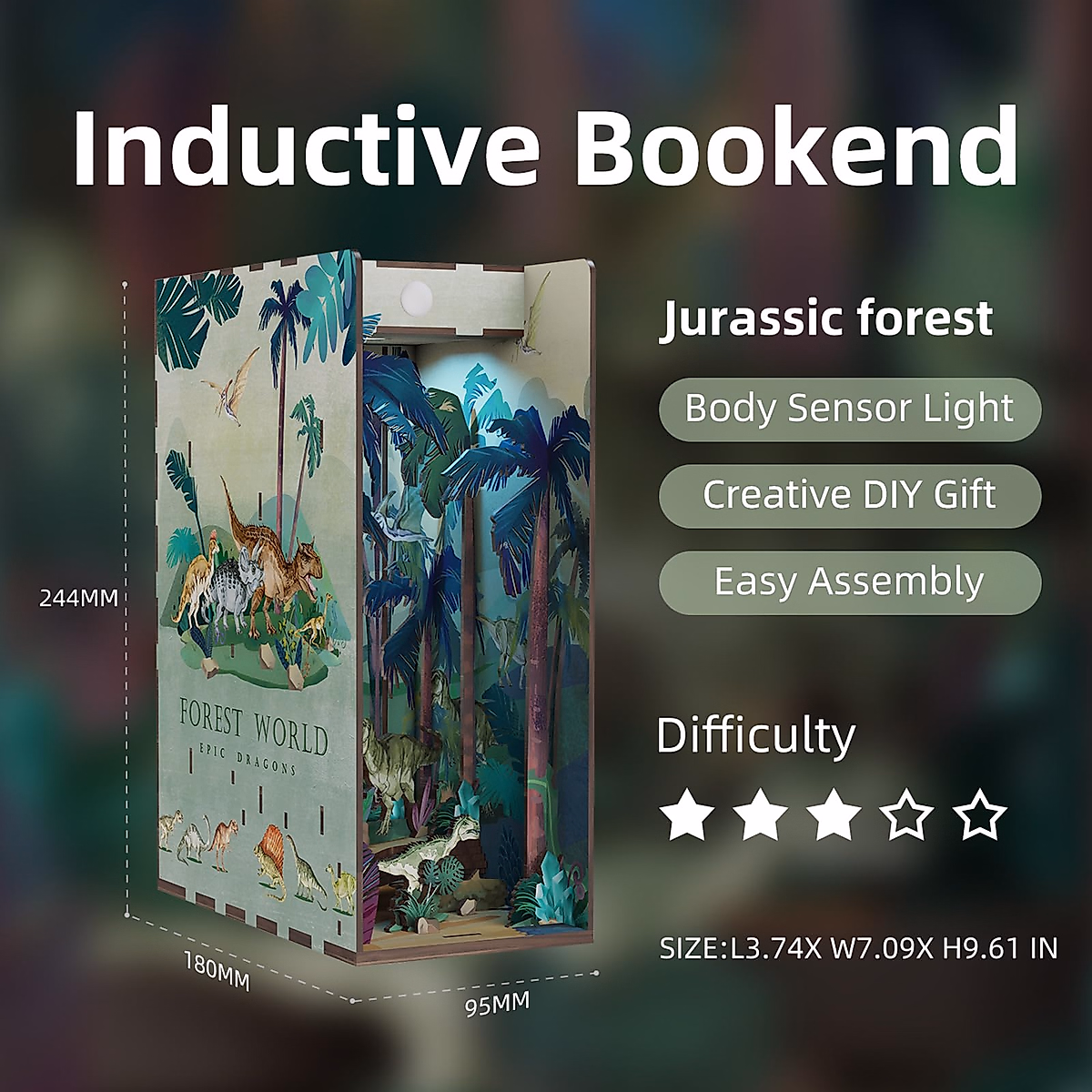 DESMOND 3D Book Nook kit, Forest World Epic Dragons DIY Miniature Dollhouse Kit Bookshelf Insert Personalized Assembled Bookends Wooden Puzzle Miniature Kit