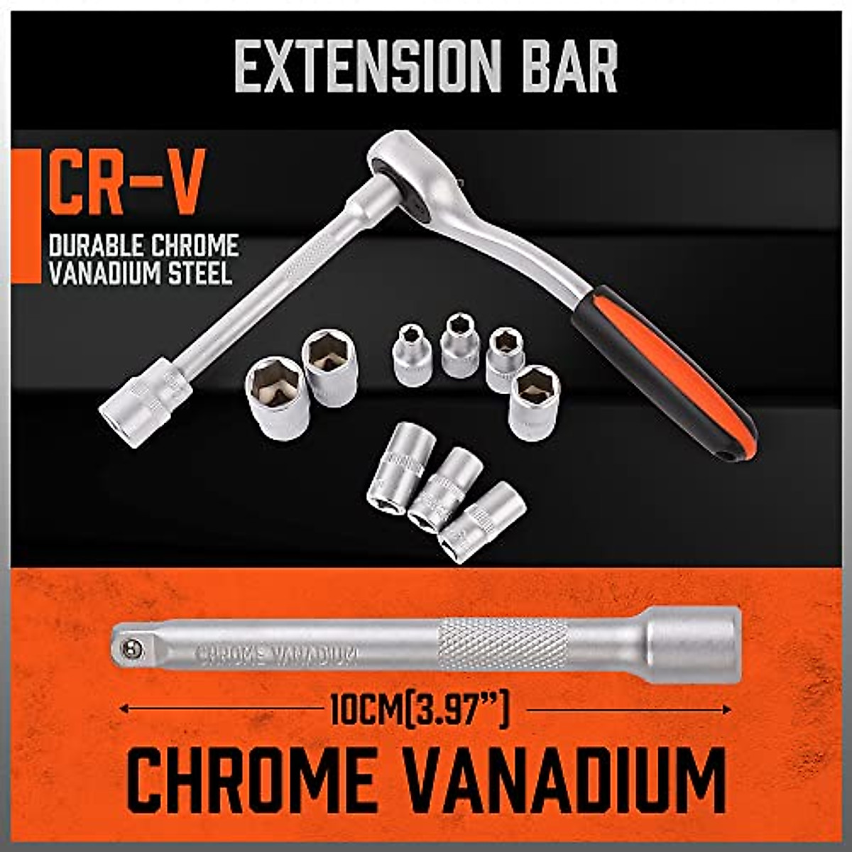 HORUSDY 12-Pieces 1/4” Ratchet Socket Wrench Set, Drive Socket Set, 4mm -13mm Sockets and, Quick Released Ratchet Handle and 10 cm Extension Bar
