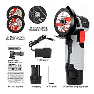 Cordless Angle Grinder, 19500rpm Cordless Grinder with 1pcs 12V 1500mAh Batteries and 3-Cutting Discs Metal Grinder for Metal Stone Wood