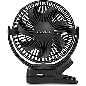 Gazeled Battery Operated Fans for Camping, Battery Powered Fan with Clip, Timer, 3 Speeds, 6700mAh Rechargeable Stroller Fan, Portable Fan with Strong Clamp, Quiet Desk Fan for Home,Office,Black