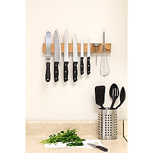Magnetic Knife Strip w XL 18" Design- Powerful Magnet Wooden Knife Rack for Easy Wall Mounting- Secure your Knives and Utensils and Free Up Space