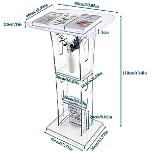 Acrylic Podium Stand with Led Light, Clear Podium with Storage Shelf, Portable Lecterns Pulpit for Church Wedding Classroom Conference Floor Standing Style, Slanted Top