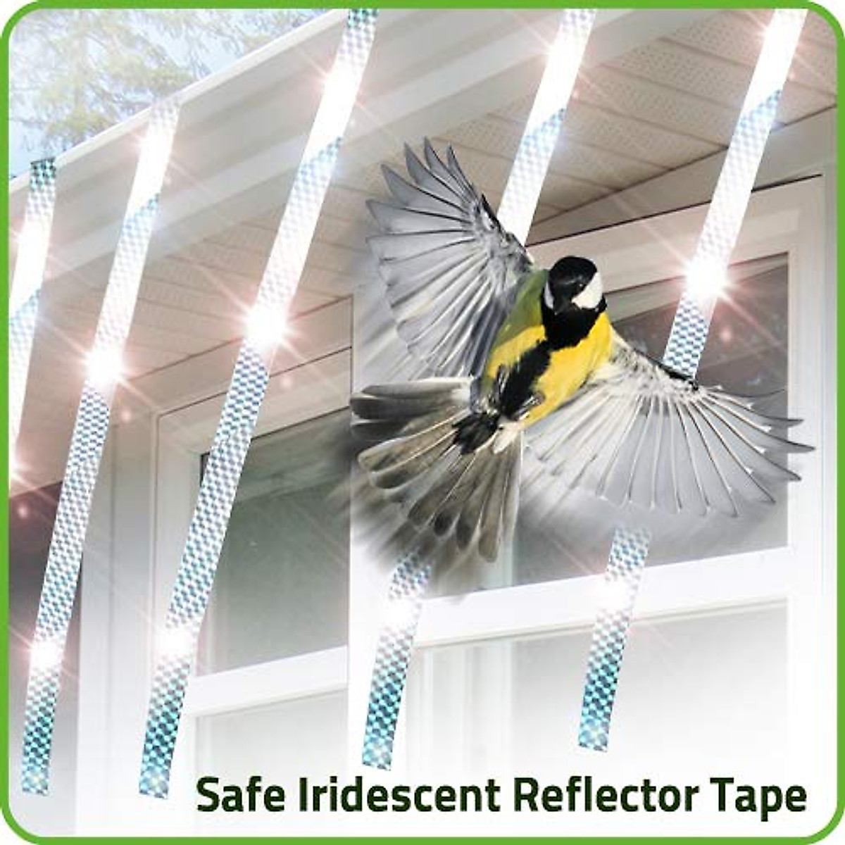 De-Bird: Scare Tape - Reflective Tape Outdoor to Keep Away Woodpecker, Pigeon, Grackles, and More. Stops Damage, Roosting, and Mess (350ft Roll)