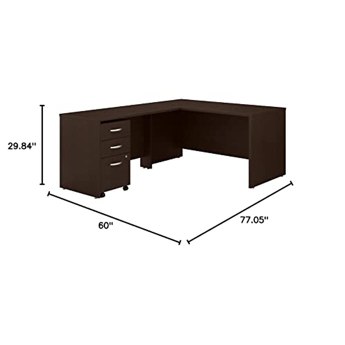 Bush Business Furniture Series C 60W L Shaped Desk with 3 Drawer Mobile File Cabinet in Mocha Cherry