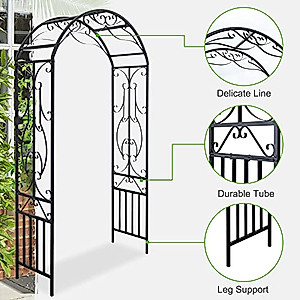 Peach Tree Outdoor Metal Garden Arch, 7' 3" H x 3' 11" W Iron Black Trellis Arbor Various Climbing Plant Growing Lawn Backyard