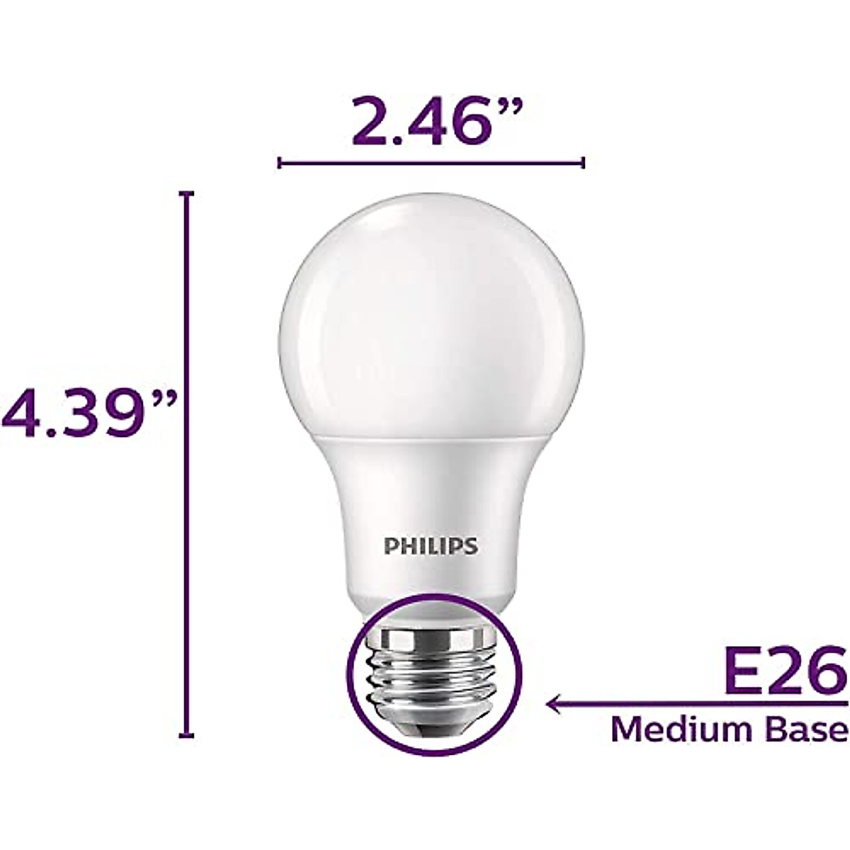 Philips LED- Dimmable A19 Light Bulb, EyeComfort Technology, 800 Lumen, Daylight (5000K), 8.8W=60W, E26 Base, Title 20 Certified, 4 Bulbs