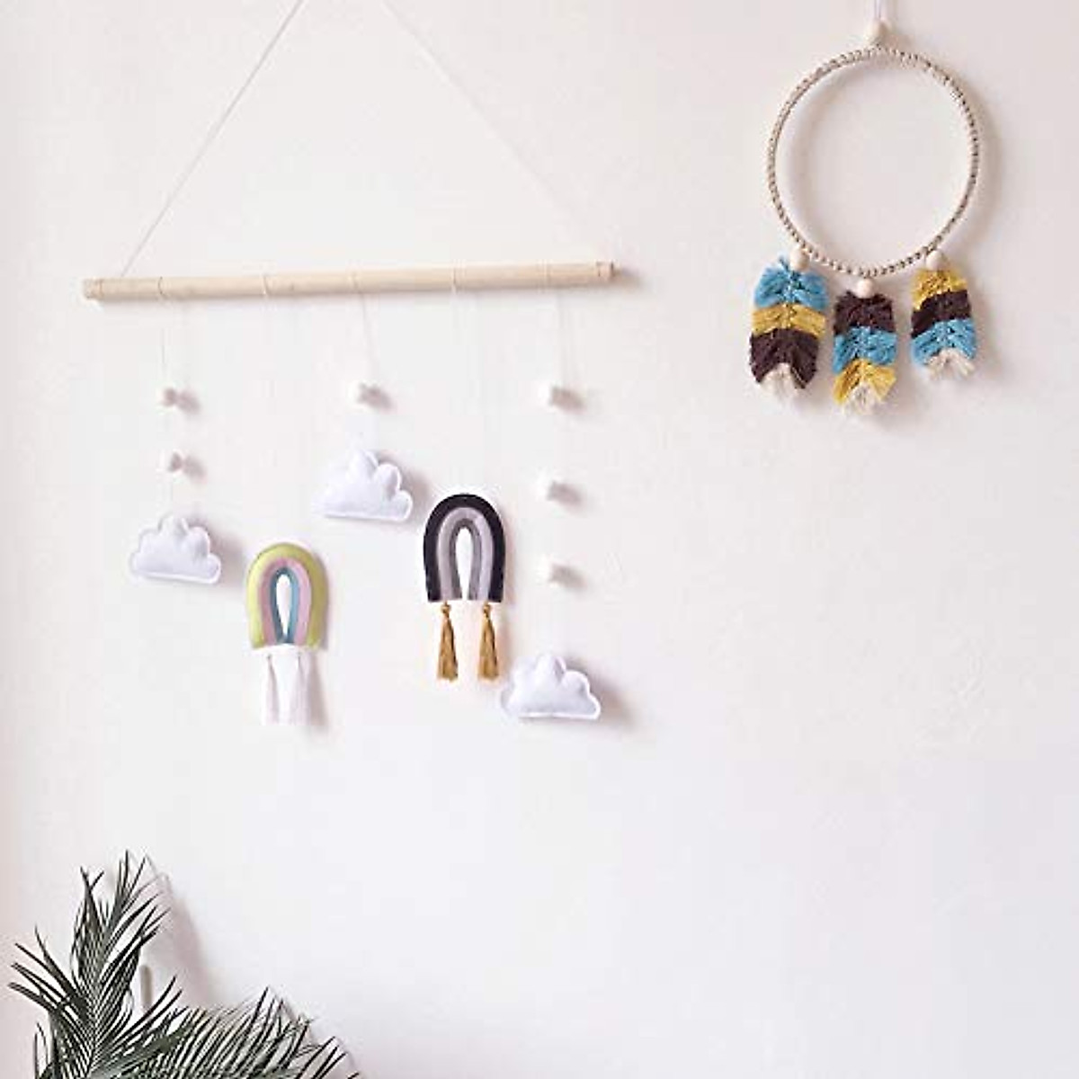 Jiecikou Wooden Wall Hanging Decor Cloud Rainbow Felt Wall Art Ornaments for Bedroom Nursery Room B