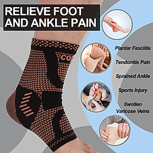 Copper Ankle Brace, Copper Infused Ankle Support Compression Sleeve for Men & Women, for Foot Pain Relief, Plantar Fasciitis, Sprained Ankle, Achilles Tendonitis,Recovery, Daytime or Night Use(L)
