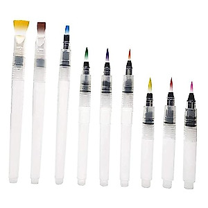 TEHAUX Water Brush Pen 9 Pcs White Ink Pen Set Water Brush Pen Water Soluble Colored Pencils Painting Pen Fountain Pen Flat Pen Colored Watercolor Brush Water Coloring Brush Pen