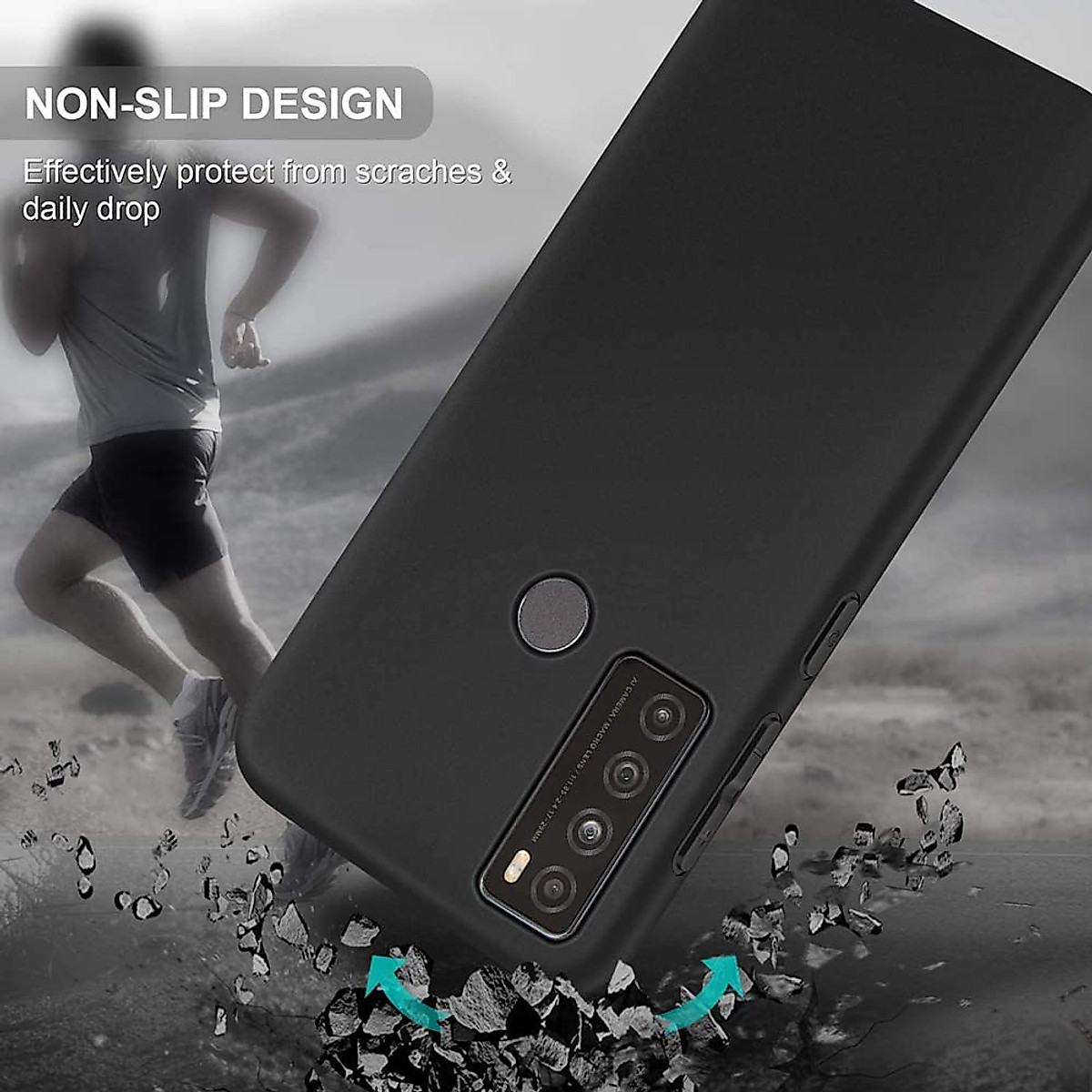 YJROP for TCL 30 XL Case with Tempered Glass Screen Protector Slim Full-Body Silicone Bumpers Anti-Scratch Shockproof Protective Phone Case Cover for Alcatel TCL 30 XL (T701DL) (Black)