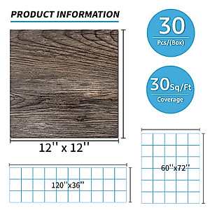 Art3d Peel and Stick Vinyl Floor Tiles 30-Pack 12 x 12 inch, Self Adhesive Waterproof Flooring Wood Planks for Kitchen, Dining Room, Bedrooms, Cover 30 Sq. Ft, Dark Brown Oak