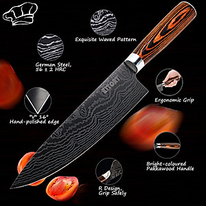 Chef Knife, 8 Inch Professional Kitchen Chef Knife with Sheath, German High Carbon Stainless Steel Ultra Sharp Knife, Chef Knives with Ergonomic Handle and Gift Box
