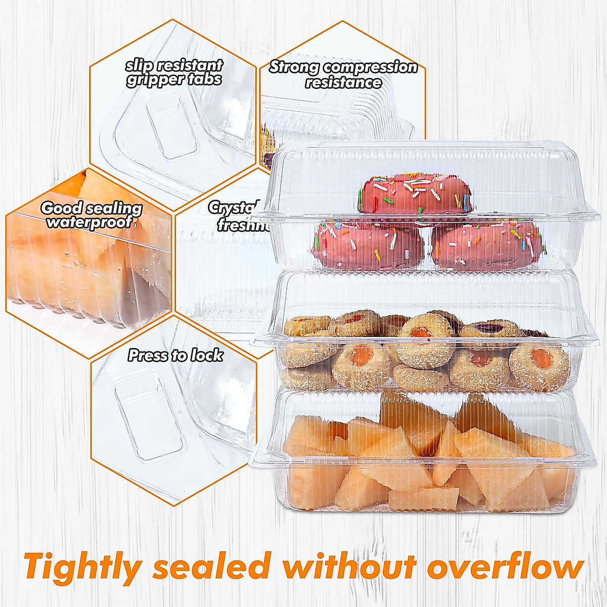 MANSHU 100 Pcs Clear Plastic Take out Containers,Disposable Clamshell Dessert Container with Lid, for Salads, Pasta, Sandwiches (8.66x5.12x3.15 in).