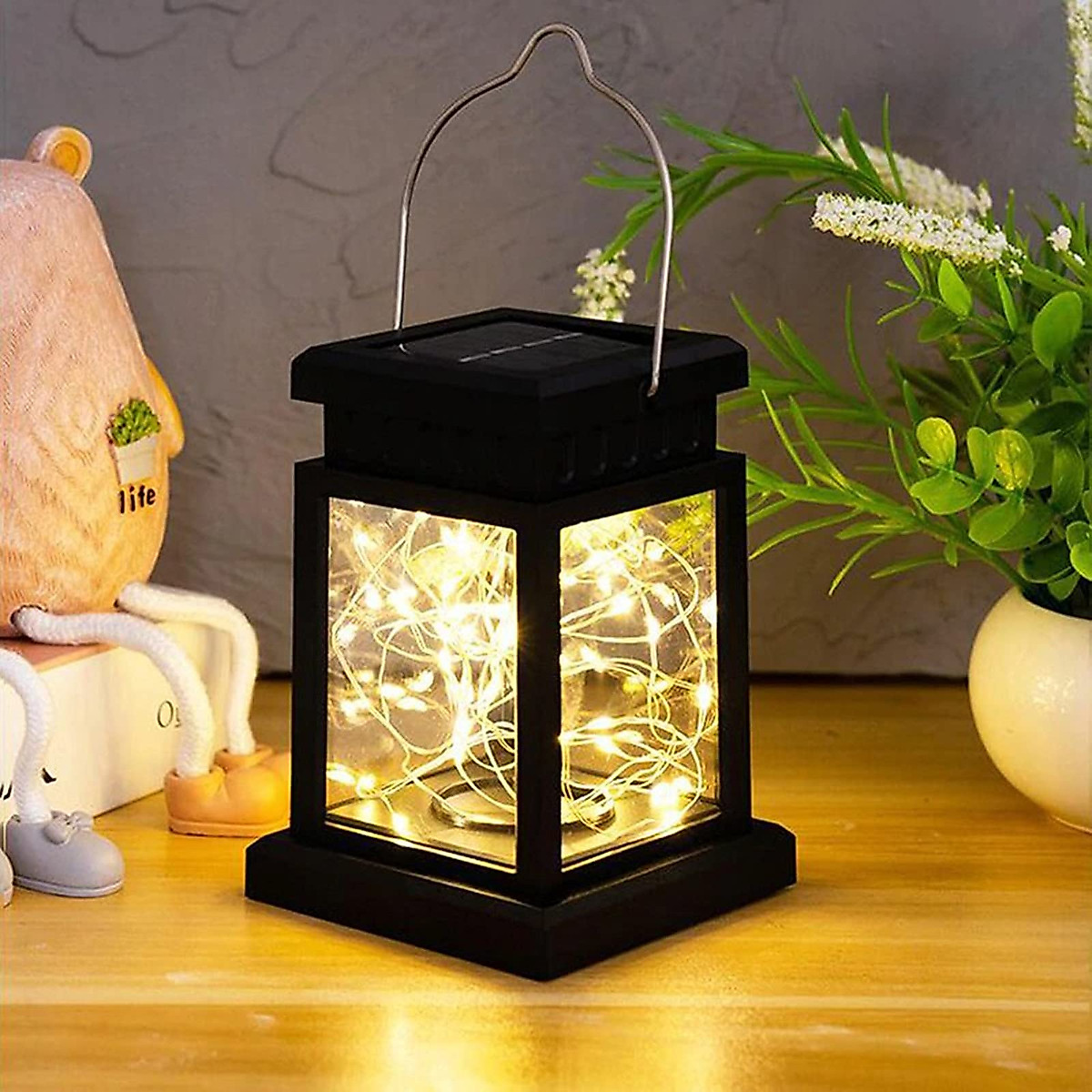 Solar Lantern Outdoor , Hanging Solar Light with 30 LED Fairy String Lights and Handle, Waterproof Decorative Landscape Lamp for Table Garden Patio Yard Walkway Party Christmas Decoration