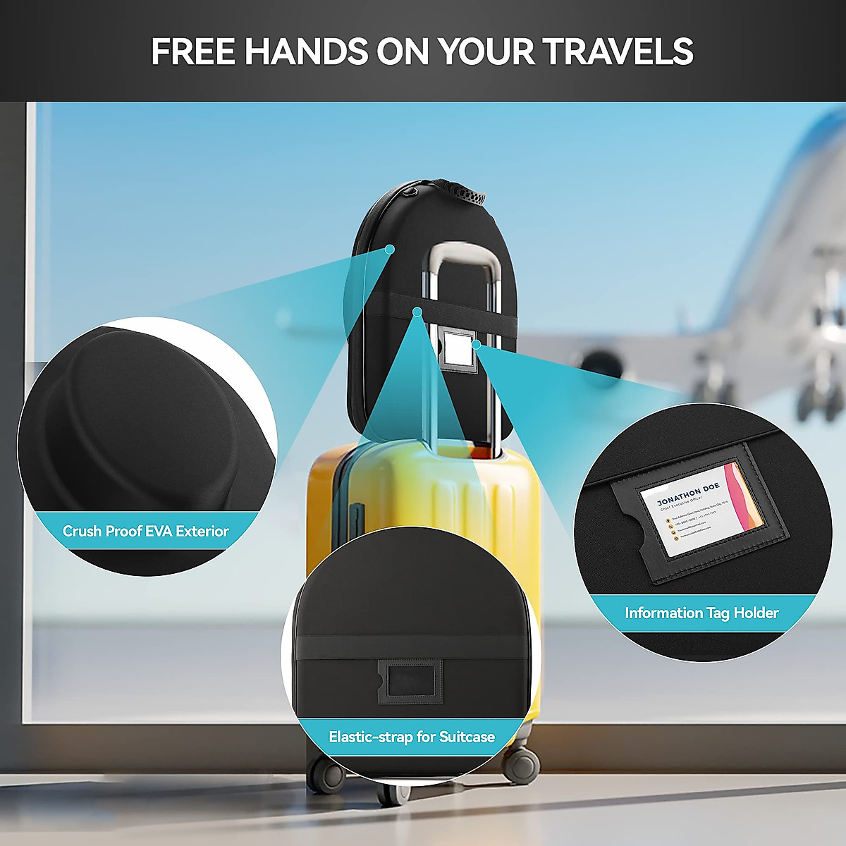 Gelozid Hat Box Holder Case for Travel, Hard Travel Hat Case for Mens Fedora Hats, Crush-Proof Box for Fedora Hat Storage, Hat Carrier with Adjustable Strap, Lightweight and Classy for Travel