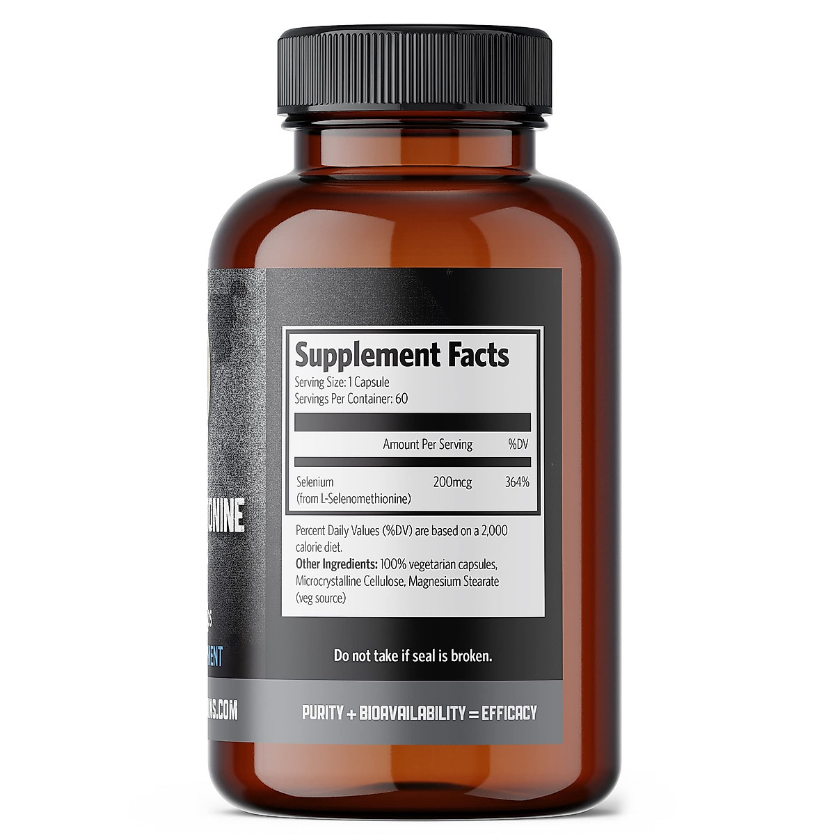 Selenium 200mcg Supplement - Selenomethionine - 60 v-caps by Pure Lab Vitamins - Gluten Free Made in Canada.