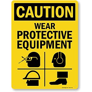 SmartSign 24 x 18 inch “Caution - Wear Protective Equipment” OSHA Metal Sign, 80 mil Laminated Rustproof Aluminum, Black and Yellow