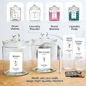 Arjust Glass Jars for Laundry Room Organization Jars Half Gallon Laundry Pods Container with Scoops Labels Chalkboards eBook Laundry Jars for Detergent Powder Dryer Balls Scent Boosters Dryer Sheets