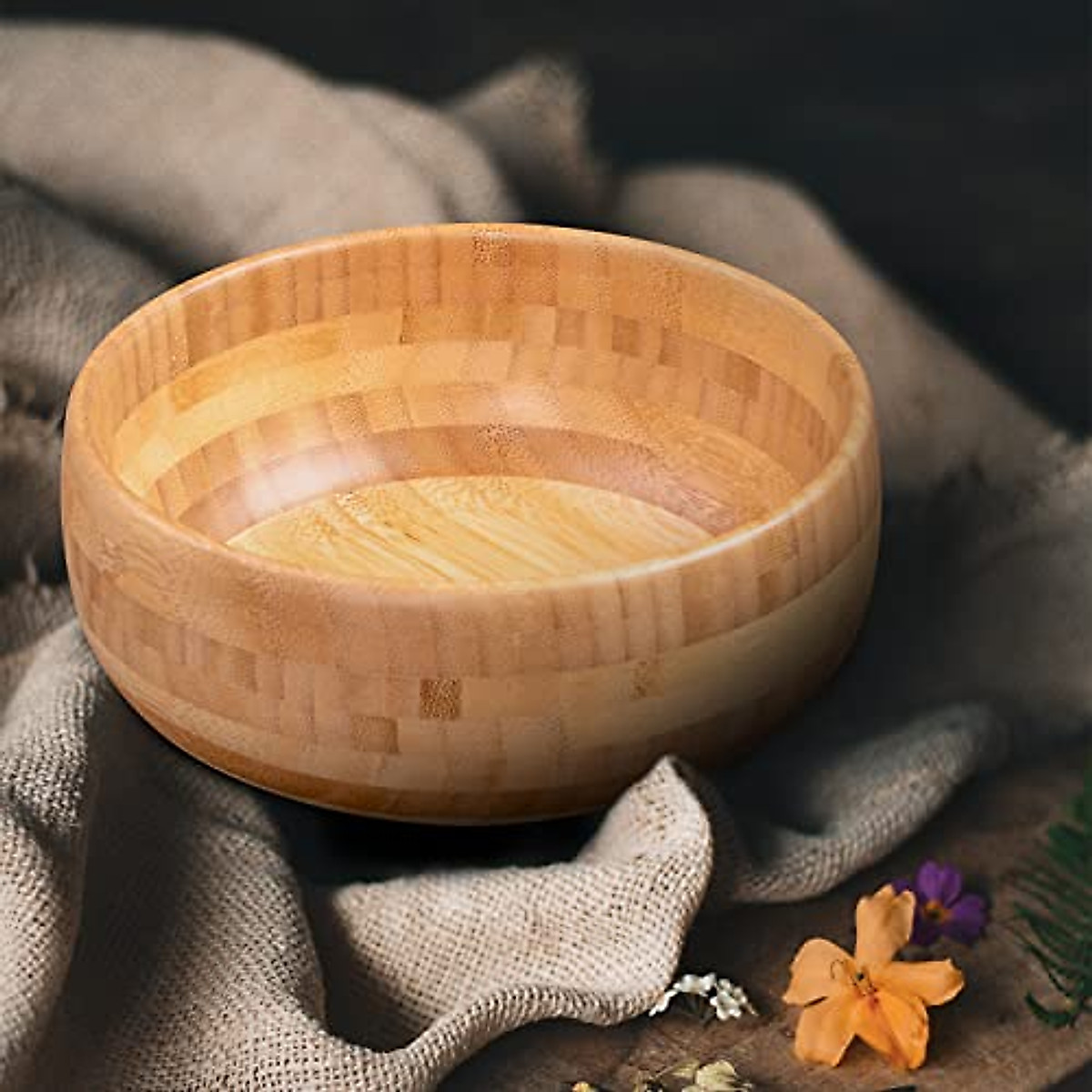 GinSent Bamboo Salad Bowls Set, 3 Pack Stackable Salad Serving Bowls, Eco Friendly Natural Wooden Bowls For Food, Salad, Fruit, Rice, Pasta, Soup, Cereal, Snack and Nuts
