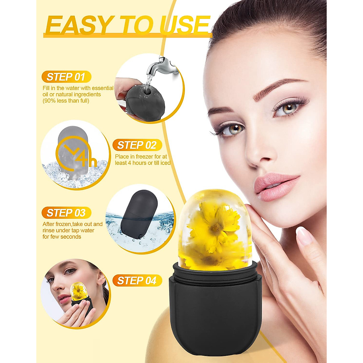 USINMIN Ice Roller for Face & Eye, Beauty Facial Ice Holder Mold Face Puffiness Relief Massage Skin Care Tools for Brighten Lubricate Shrink Pores Remove Fine Lines