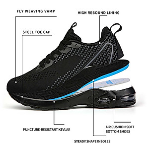 NIFOFISE Steel Toe Shoes for Women Safety Work Shoes Composite Toe Sneakers Slip Resistant Blk 38.5