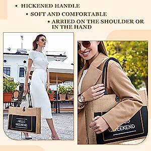 12 Pcs Jute Beach Tote for Women Weekend Tote Bag Natural Burlap Shopping Bags with Handles Reusable Flax Grocery Bags Large Creative Jute Gift Bags for Bridesmaid Wedding Shopping Beach